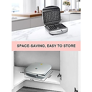 FOHERE Waffle Maker Belgian 1000W, 2 Slice Waffle Iron with Browning Control, Nonstick Plates, Indicator Lights, Cord-Storage
