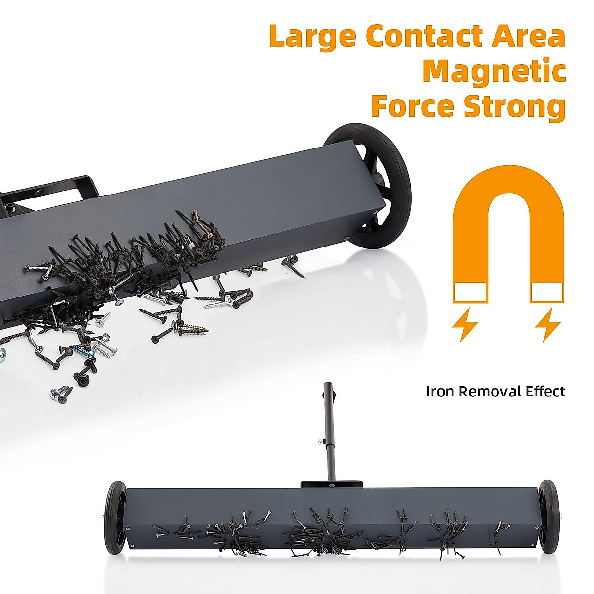 Rolling Magnetic Sweeper 24-inch with Wheels, Push-Type Magnetic Pick-Up Sweeper Quick Release Latch 24-inch Large Magnet Pickup Lawn Sweeper with Telescoping Handle Magnetic Pickup Tools