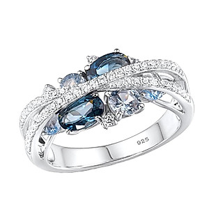 SuanlaTDS Women Fashion Double X Diamond Ring,Women Ring Retro Creative Hollow Sea Blue Zircon Ring Gift