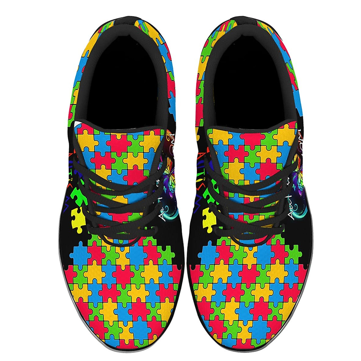Autism Mom Shoes Womens Mens Running Sneaker Classic Autism Awareness Puzzle Print Tennis Walking Gym Shoes Gift for Mom Black Size 7.5
