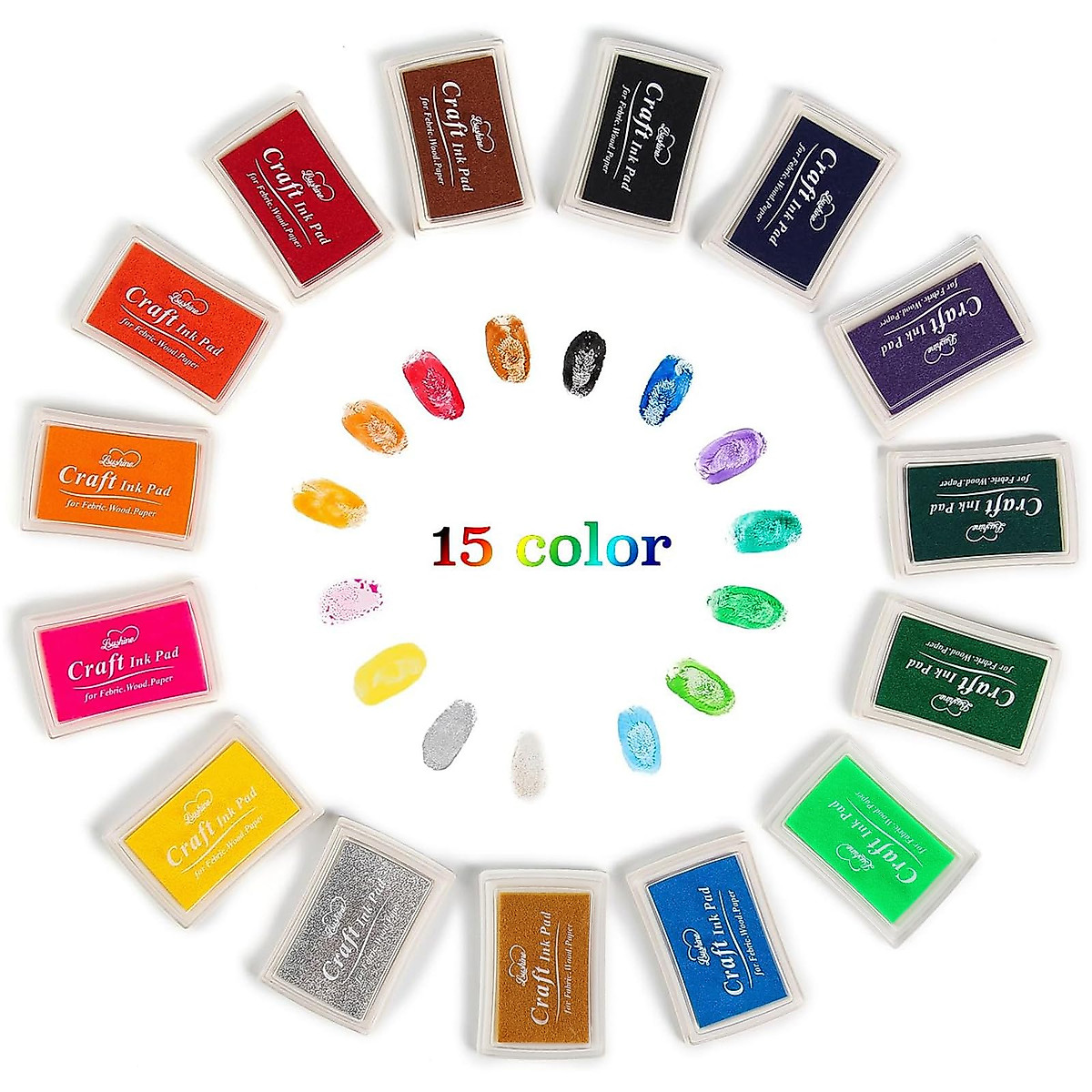 Lsushine Craft Ink Pad Stamps Partner Diy Color,15 Color Craft Ink Pad for Stamps, Paper, Wood Fabric (pack of 15)