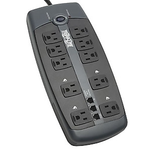 Tripp Lite TLP1008TEL 10 Outlet Surge Protector Power Strip, 8ft Cord, Tel/DSL Protection, RJ11, & Dollar 150,000 Insurance Silver