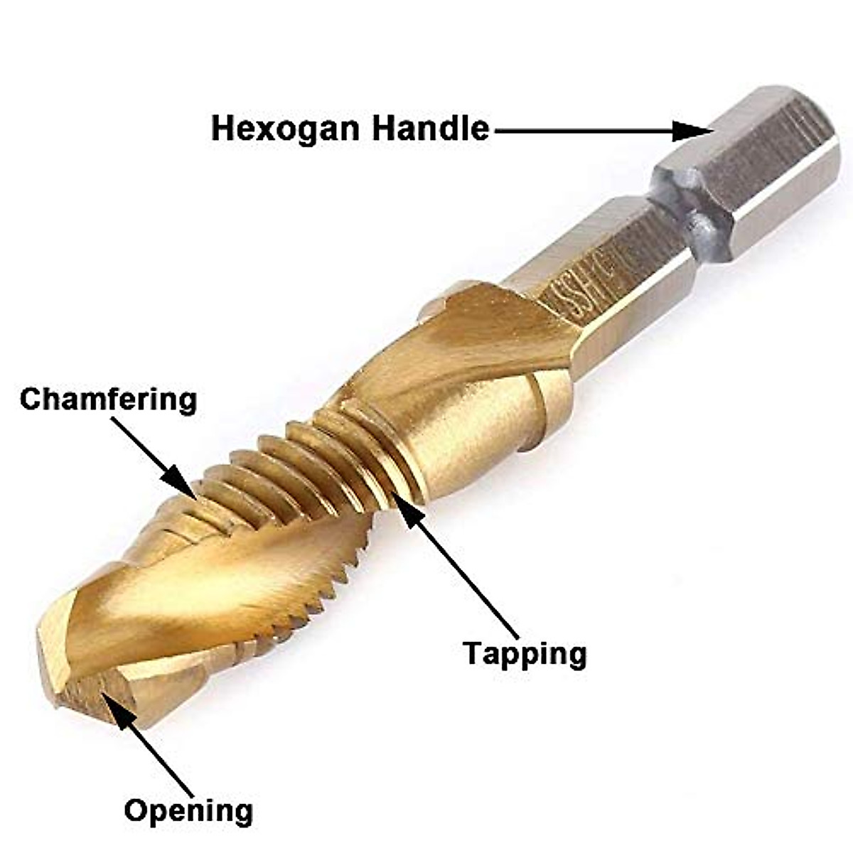 Set of 8 Spiral Tap Drill Bit Set, 1/4 Inch Metric Thread Tap M3-M10 HSS Spiral Hex Shank Combination Drill Screw Tap Bit Set with Automatic Spring Loaded Center Punch Tool and extension rod 60mm