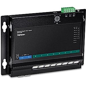 TRENDnet 10-Port Industrial Gigabit PoE+ Wall-Mounted Front Access Switch, TI-PG102F, 8x Gigabit PoE+ Ports, 2 x Gigabit SFP Slots, 240W PoE Budget, DIN-Rail & Wall Mount Brackets Included, IP40 Rated