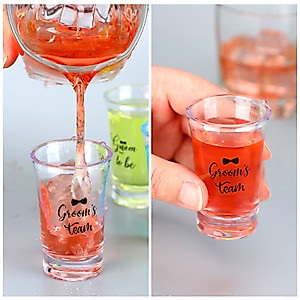 Karenhi 26 Pcs Shot Glasses Wedding Favors Groom Shot Glasses for Guests 1.2 oz Bachelorette Party Funny Shot Glasses Acrylic Clear Shot Glasses for Bachelorette Wedding Bridal Party Favors