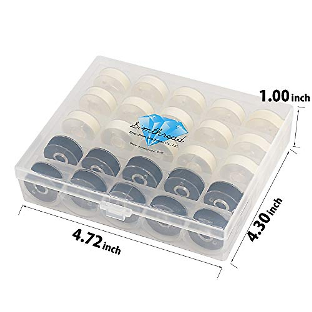 Simthread 25pcs 15White + 10Black Prewound Bobbin Thread Size L (SA155) 60WT for Brother Husqvarna Pfaff Embroidery Thread Sewing Thread Machine with Clear Storage Plastic Case DIY