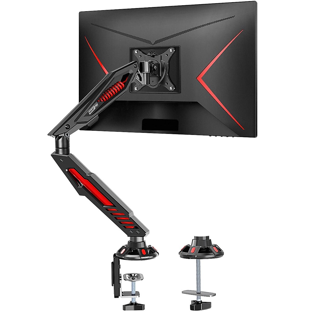 MOUNT PRO Single Gaming Monitor Stand - Mechanical Spring Monitor Mount, Adjustable Gaming Monitor Arm with C Clamp and Grommet Mounting Base - Fits for Computer Screen up to 32”, VESA 75x75, 100x100