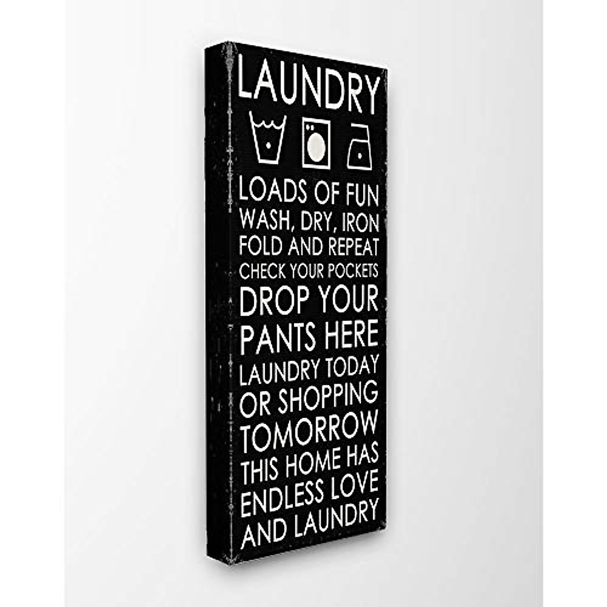 Stupell Industries Loads of Fun Laundry Bathroom Black and White Word Design Canvas Wall Art, 10 x 24, Multi-Color
