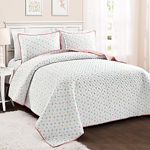 Lush Decor Dandelion Fairy Ombre Quilt, 2 Piece Set, Twin, Pastel Rainbow - Reversible Floral Print Fantasy Kids Bedding Set