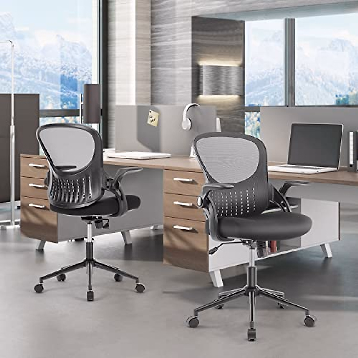 JHK Home Office Desk Chair – Ergonomic Office Chair with Lumbar Support and Flip-up Armrest, Height Adjustable Mesh Computer Chair, Swivel Task Chair, Conference Room, Black