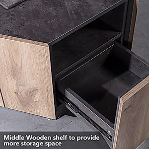 Betoko Industrial Wooden Coffee Table with Storage Drawers Rustic Farmhouse Center Coffee Table for Living Room Office with Cement Pattern Hexagonal Table Top for Small Spaces