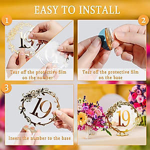 NAWTOR 20Pcs Gold Acrylic Table Numbers Lace Table Numbers With Stands Holder Base Elegant Mirror Table Numbers for Wedding Party Event Catering