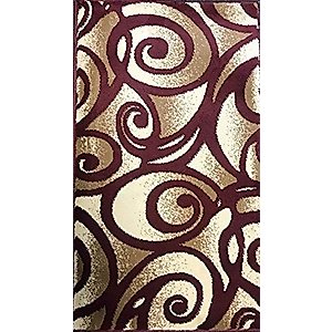 Bellagio Modern Door Mat Contemporary 256,000 Point Area Rug Burgundy Swirl Design 341 (2 Feet X 3 Feet 4 Inch )