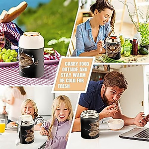 CUPADA Cat Funny Food Jar, Black Paper Hole Insulated Hot Food Jars Vacuum 17OZ with Folding Spoon for Work Trip Picnic Camping