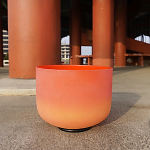 KVKA Rainbow C Note Root Chakra Red-Yellow Colored Frosted Quartz Crystal Singing Bowl 10 inch with Carrying Case