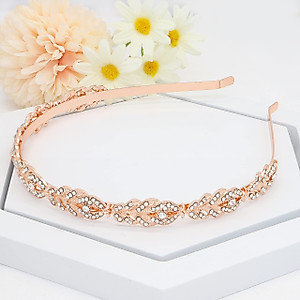 Oriamour Rose Design Rhinestone Crystal Wedding Headband Bridal Headpieces Simple Design Bridal Headband (Rose Gold)
