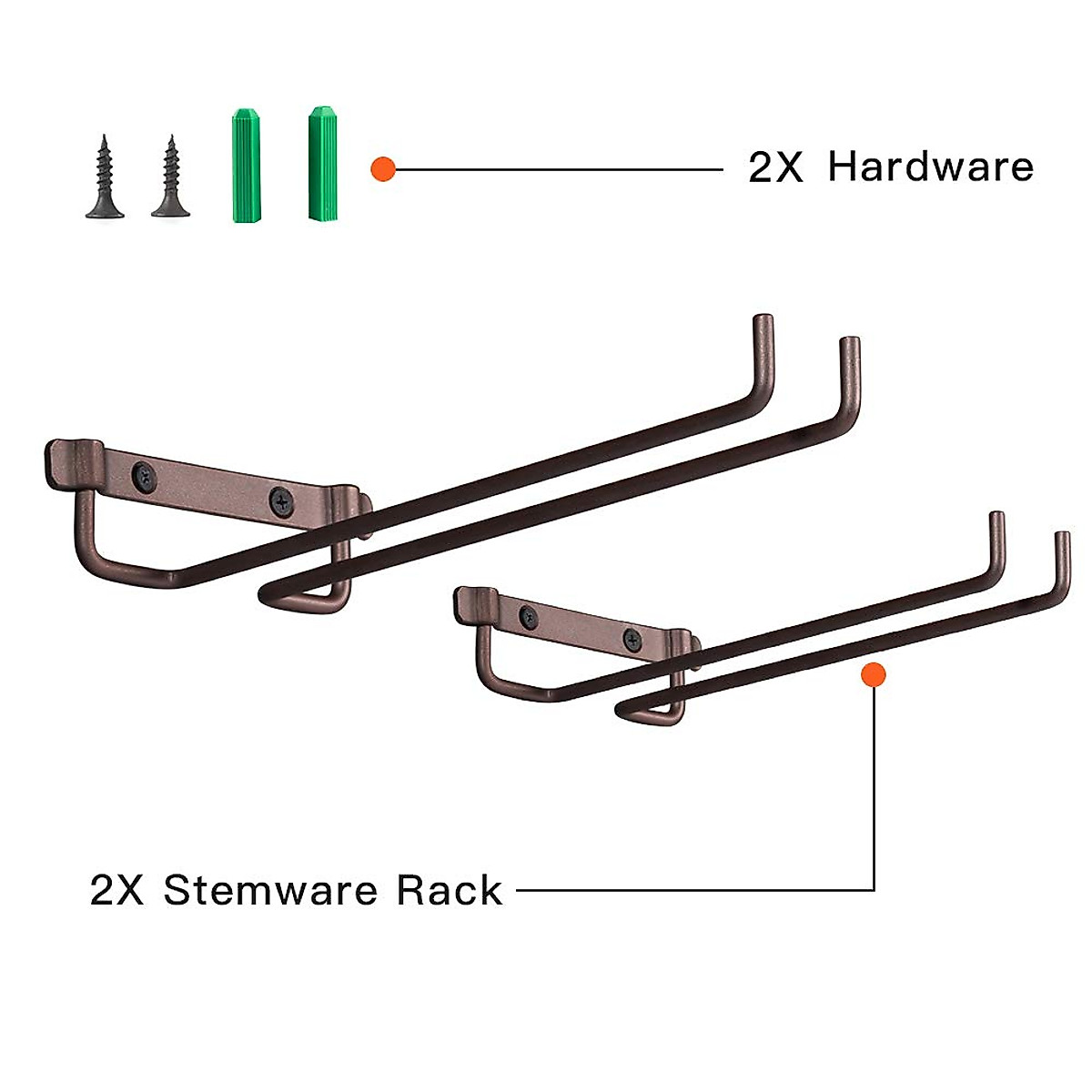 BOOKZON Wine Glass Rack Wall Mounted Set of 2 Bronze, Stemware Rack, Wine Glasses Holder Storage Hanger Organizer Metal for Cabinet Kitchen or Bar (no glasses included)