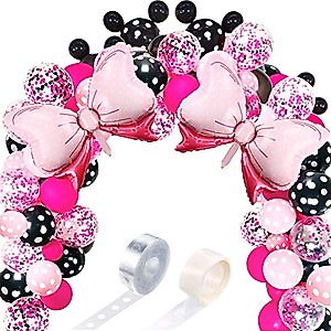 119 Mouse Balloon Garland Arch Kit Includes Pink Bow Foil Balloons, Pink Rose Red Black Dot Latex Balloons with Balloon Strip and Glue Points for Mouse Theme Party Baby Shower Birthday Wedding Decor