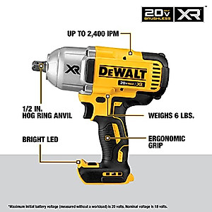 DEWALT 20V MAX XR Brushless High Torque 1/2" Impact Wrench with Detent Anvil, Cordless, Tool Only (DCF899B)