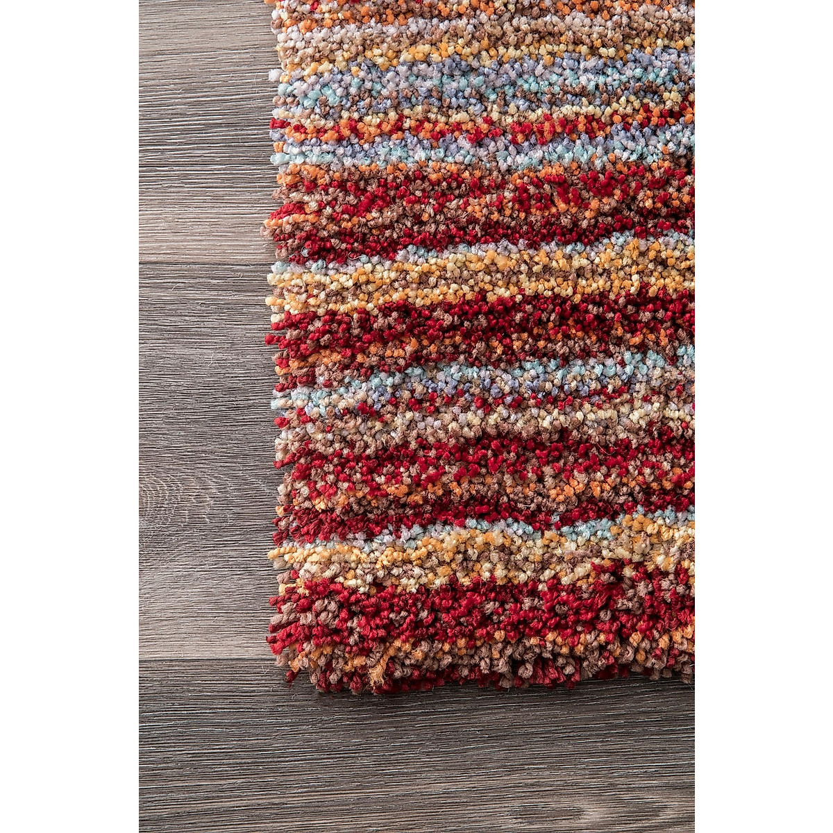 nuLOOM Drey Striped Shag Area Rug - 6x9 Shag Area Rug Casual Red Multi/Multicolor Rugs for Living Room Bedroom Dining Room Nursery