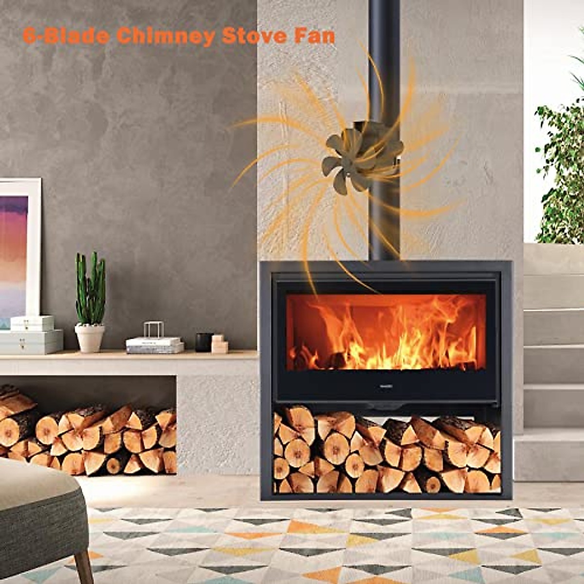 ABUNRO 6-Blades Wood Stove Fan with Hose Clamp, Pipe Heat Powered Stove Fans for Log/Wood/Pellet Buring stoves, Save Fuel&Efficient Heat Transfe