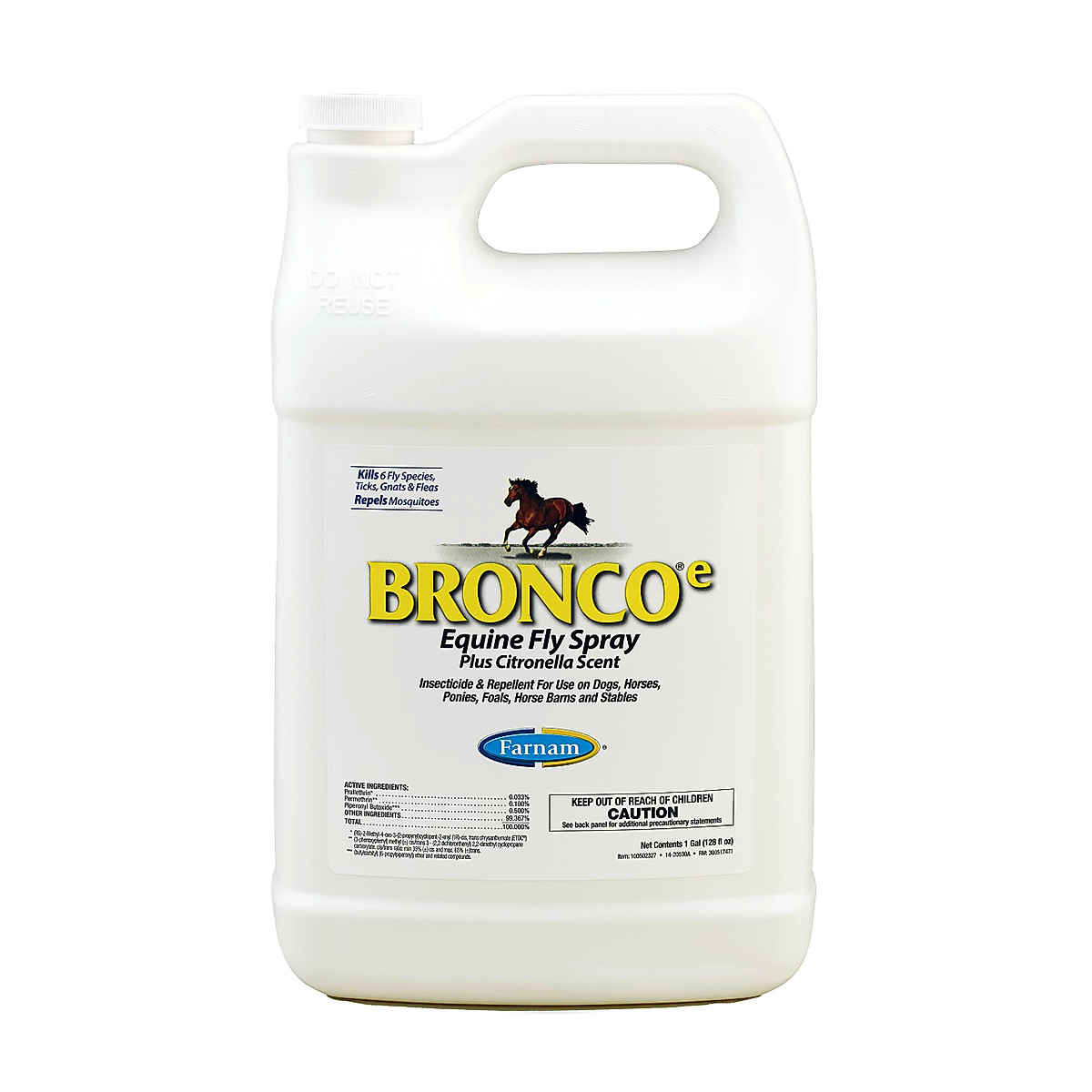 Farnam Broncoe Equine Fly Spray with Citronella Scent for Horses and Dogs, 128 Ounces, Gallon Refill