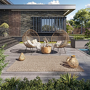 BELLEZE Area Rug Modern Solid Colored Indoor Outdoor Rug, Accent Rug for Patio, Living Room or Kitchen, Luxury Bohemian Style Home Decor, 5' x 8' - Tan