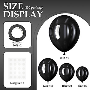 DECOCKRAT 130PCS Black Balloons, Latex Balloons Different Sizes 18/12/10/5 Inch, Helium Balloons with Ribbon, Party Balloon Set for Birthday Wedding Graduation Anniversary Baby Shower Decorations.
