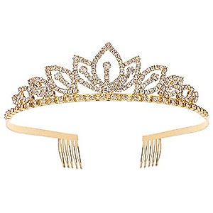 Princess Crystal Tiara Crown with Comb Women Girls Cosplay Party Queen Bridal Wedding Hair Jewelry Headband 5.5'' Gold