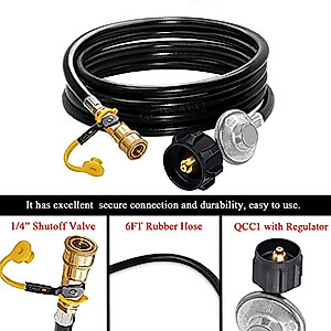 GCBSAEQ 6FT Quick Connect Propane Hose with Regulator Low Pressure Gas Propane Tank QCC1 to 1/4" Female Quick Connect Adapter for Olympian 5100, 5500 RV Grill