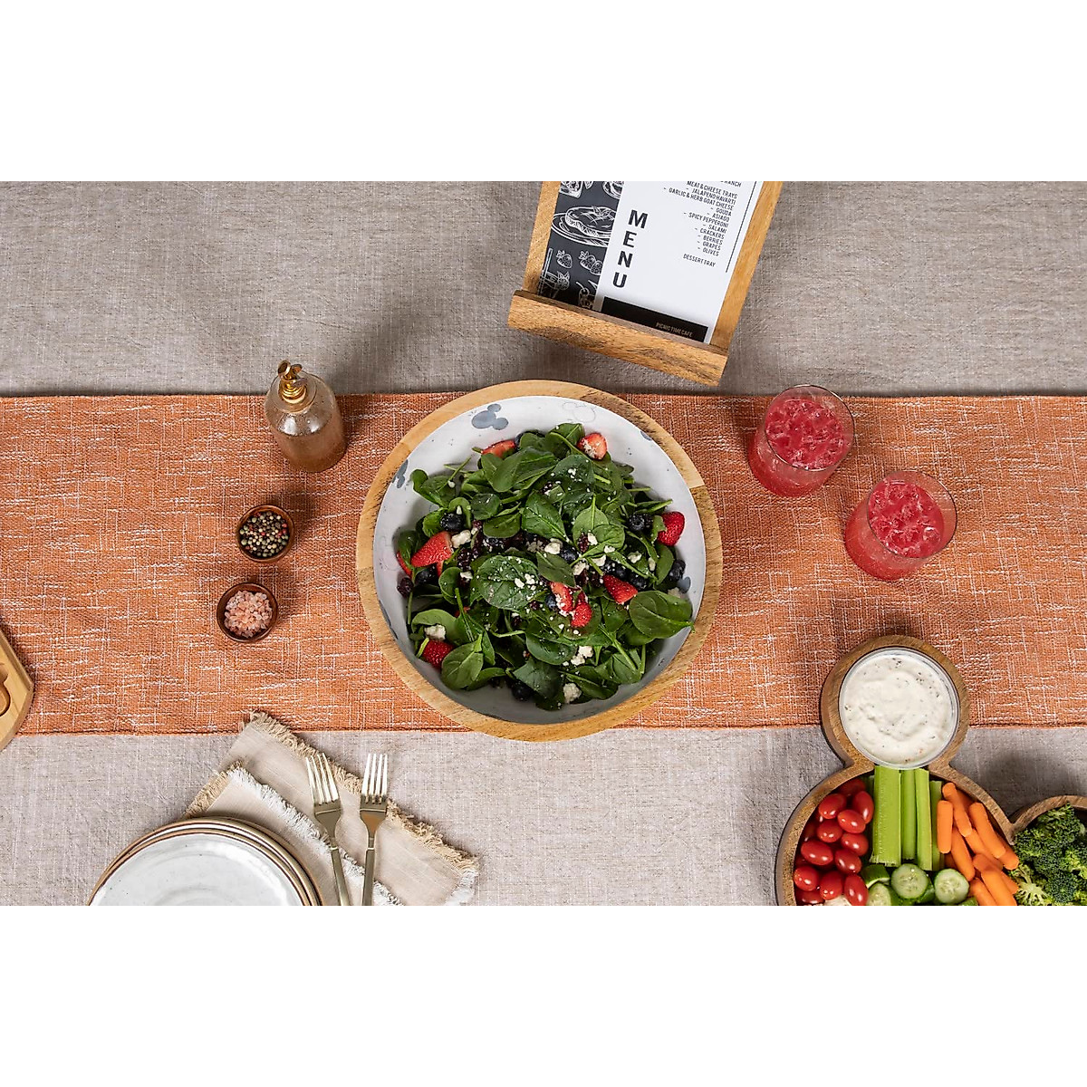 PICNIC TIME Disney Mickey Mouse Mango Wood Salad Bowl, Serving Bowl, (Mango Wood) 13.5 x 13.5 x 4.3