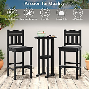 Sundale Outdoor Tall Adirondack Bar Chair Set of 2, HDPE Patio Bar Stools with Backrest, 27.5 Inch Seat Height Tall Bistro Dining Counter Stool, All-Weather Pub Height Chair, Black