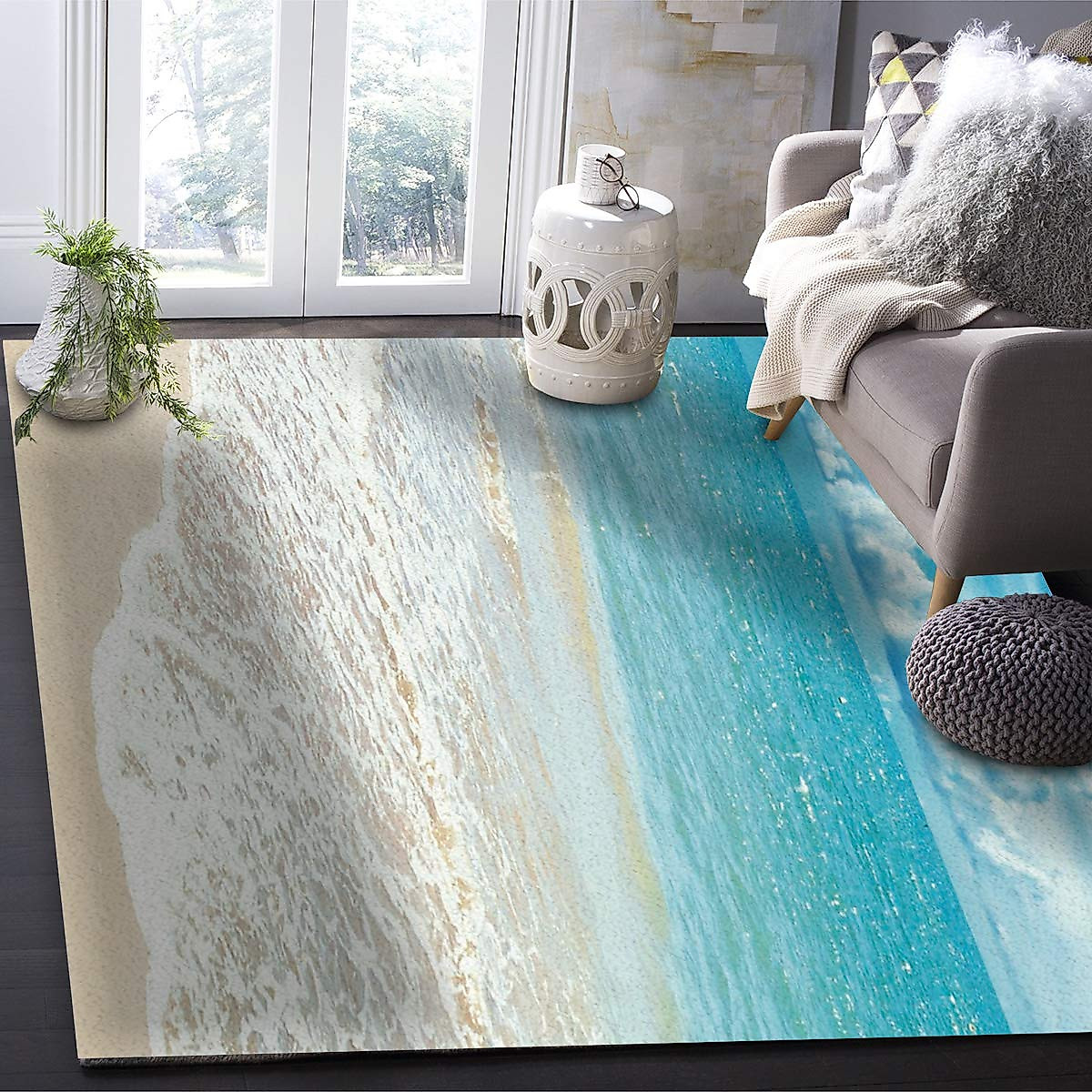 Gsypo Summer Indoor Modern Contemporary Area Rug, Tropical Ocean Beach Sea Water Ultra Soft Non-Shedding Carpet Floor Mats Stain Resistant Living Room Bedroom Area Rugs Washable 5'x8'