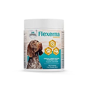 TopDog Health - Flexerna Essentials Green Lipped Mussel Powder & MSM for Dogs - Natural Dog Joint & Mobility Support - Natural Glucosamine Chondroitin + Omega-3 Fatty Acids - Anti-Inflammatory - 3 Oz