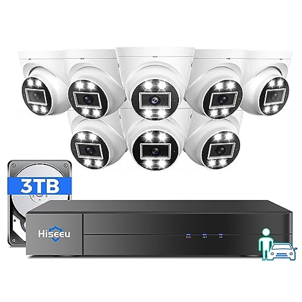 [121°Wide Angle+16Channel] Hiseeu 8MP/4K PoE Security Camera System,w/8Pcs 5MP IP PoE Security Camera Outdoor&Indoor,2 Way Audio,Waterproof,Alarm Light,Playback,3TB HDD,24/7 Home Surveillance NVR Kit