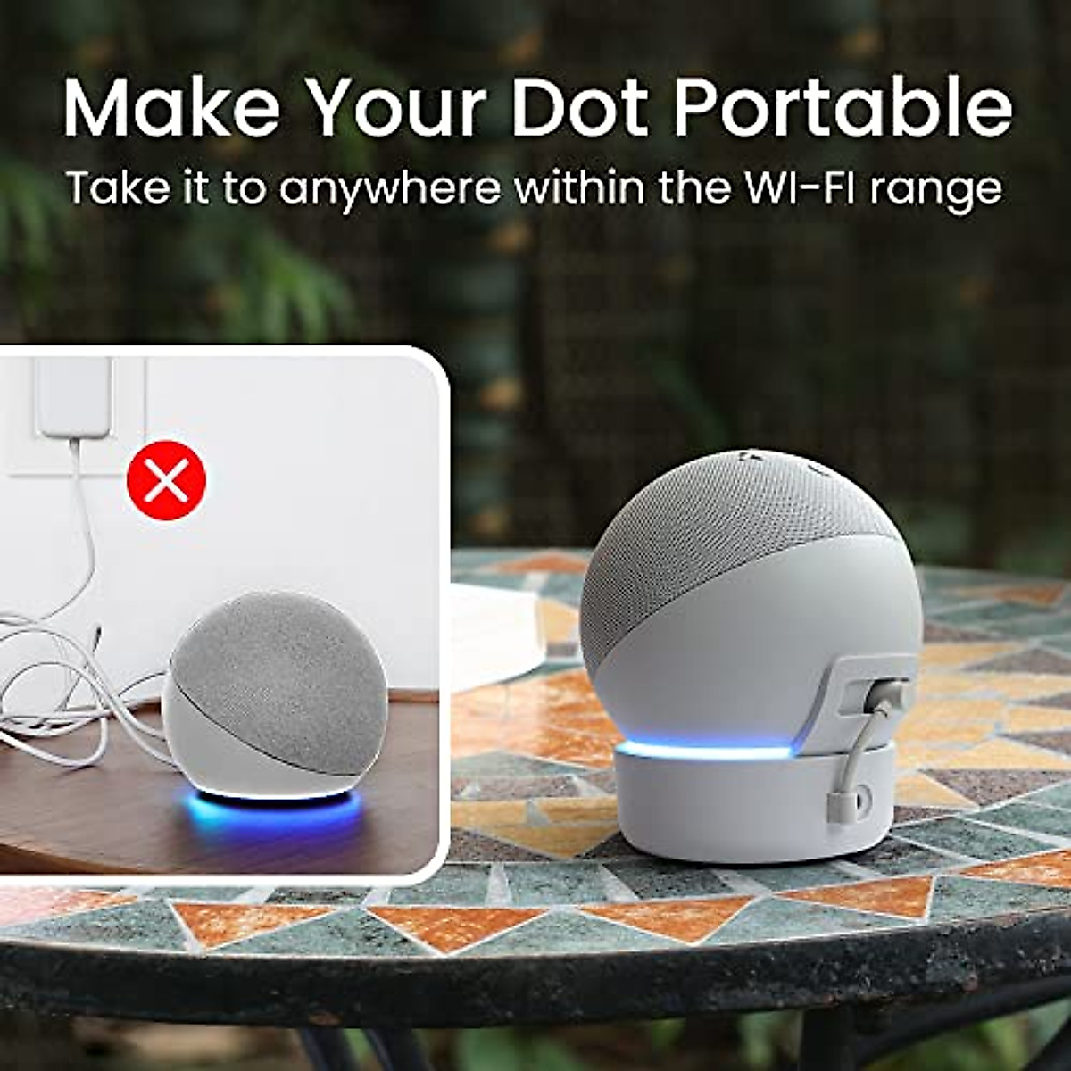 GGMM D5 Battery Base for Echo Dot 5th Generation, Portable Echo Dot Battery Base, Compatible with Alexa Echo Dot 4/5th Gen, Dot 5 Stand Accessories, Last Up to 7 Hours, White (Not Include Speaker)