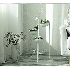 MKKM Plant Stand Black Faucet Style Iron Flower Plant Display Stand Retro Style, Industrial Style Simple and Stylish Design for Your Indoor Outdoor Living Room Multi Tier Flower Shelf,White