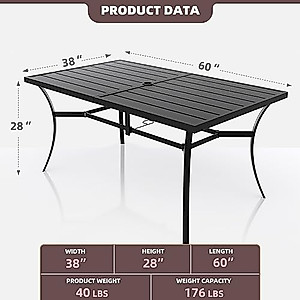 SAILARY Dining Umbrella Hole Outdoor Furniture Modern Design Rectangle Patio Metal Table 60" X 38", Dark Black