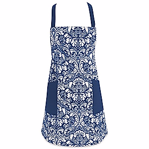 DII Chef Style Cotton Apron Adjustable Straps and Large Pocket, Nautical Blue