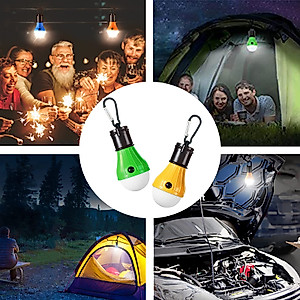 LED Camping Tent Lantern, Portable Outdoor Waterproof Emergency Light Bulb, Battery Powered with Clip Hook, Super Bright, for Hiking, Party，Camping, Fishing, Power Failure (=4 Packs, Multi-Color)