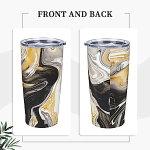Black and Gold Swirl liquid ink marble 20oz Tumbler Stainless Steel Vacuum Insulated Double Wall Travel Tumbler, Durable Insulated Coffee Mug, Thermal Cup With Lid and Straw for Hot & Cold Drinks