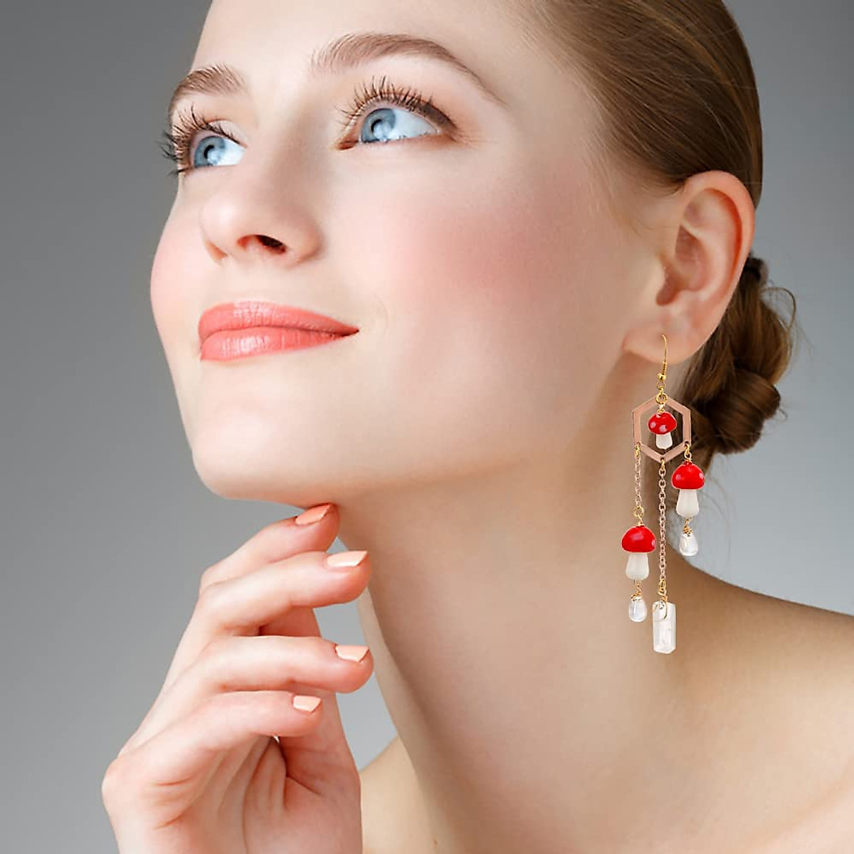 ZKBKJSPZJB Mushroom princess // mushroom earrings. Woodland earrings.Holographic Earrings………