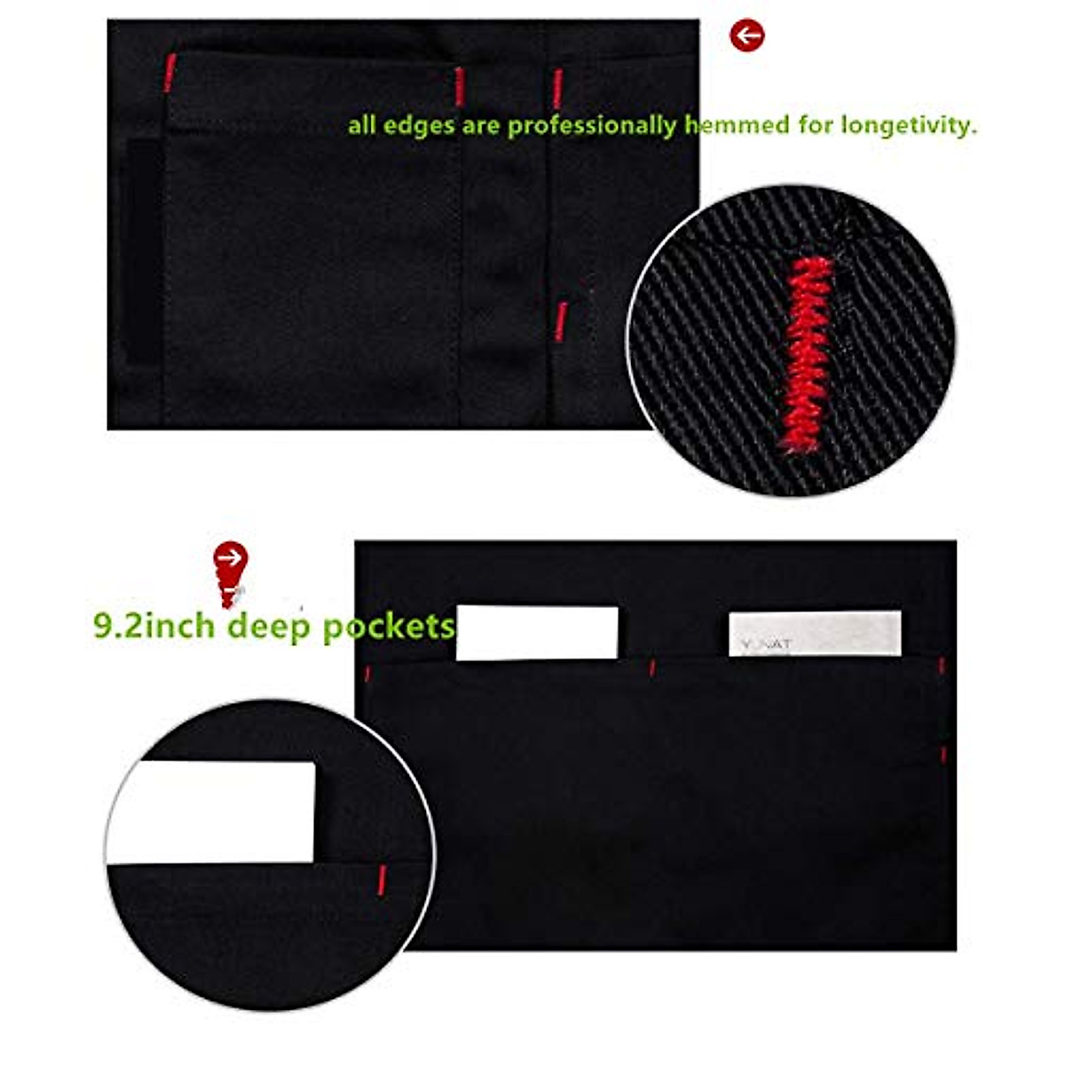 JEQUE 3 Pack Kitchen Restaurant Waist Aprons with 3 Large Pockets for Women Men,Half Short Apron for Server Waiter Waitress,Black