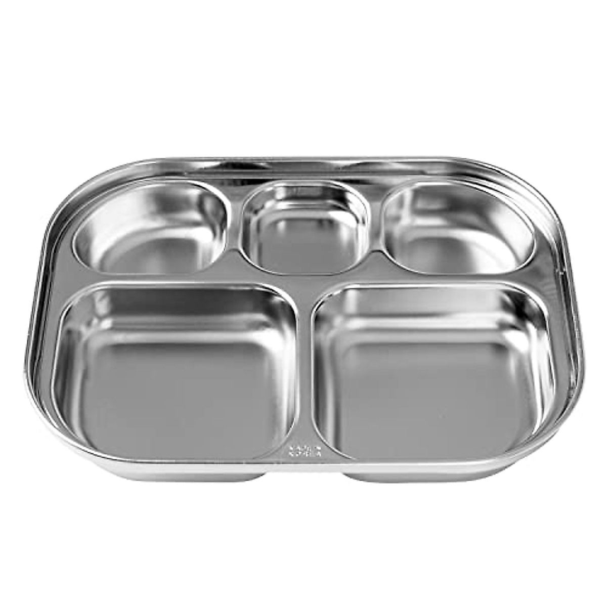 Stainless Steel Divided Plates Tray, 5 Section, Kids Toddlers Babies Small Size, Compact Serving Platter, Dinner Snack, Camping Dishes (2 Pack)