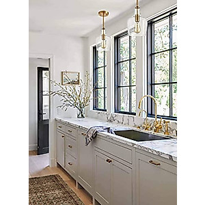 JEENKAE Modern Brass Glass Kitchen Pendant Lighting Rod-Hung Gold Pendant Light, 1-Light-1