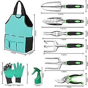 Glaric Gardening Tool Set 10 Pcs, Aluminum Garden Hand Tools Set Heavy Duty with Garden Gloves ,Trowel and Organizer Tote Bag ,Planting Tools ,Gardening Gifts for Women Men