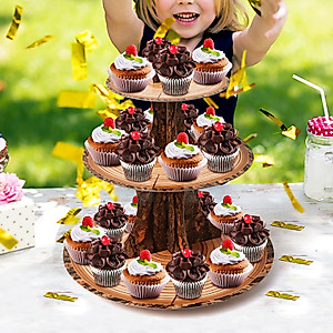Ira Pollitt 2 Pcak 3 Tier Woodland Cupcake Stand Wooden Cupcake Stand Tower Wood Birthday Party Supplies for Woodland Forest Birthday Party Decor Supplies