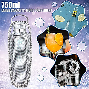 Diamond Water Bottle Bling Rhinestone Stainless Steel Thermal Bottle Refillable Water Bottle Insulated Water Bottle Glitter Water Bottle with Chain for Women Girls Gifts (AB Diamond, 750 ml)