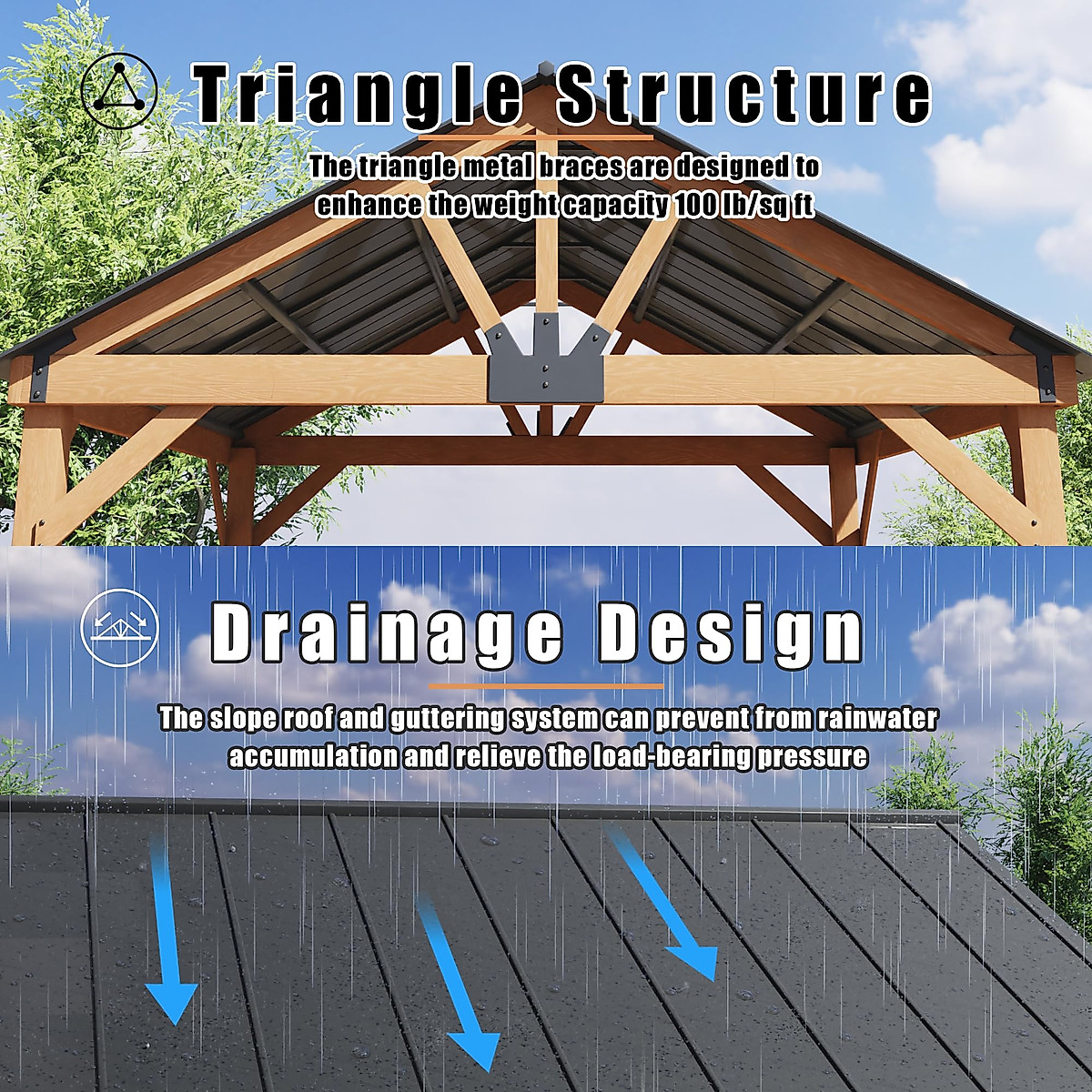 Joyside Cedar Wood Gazebo 13 x 15 ft. Wood Patio Gazebo - Cedar Wood Framed Gazebo with Metal Steel Gable Roof Hardtop Gazebo for Patio, Garden, Lawns and Parties