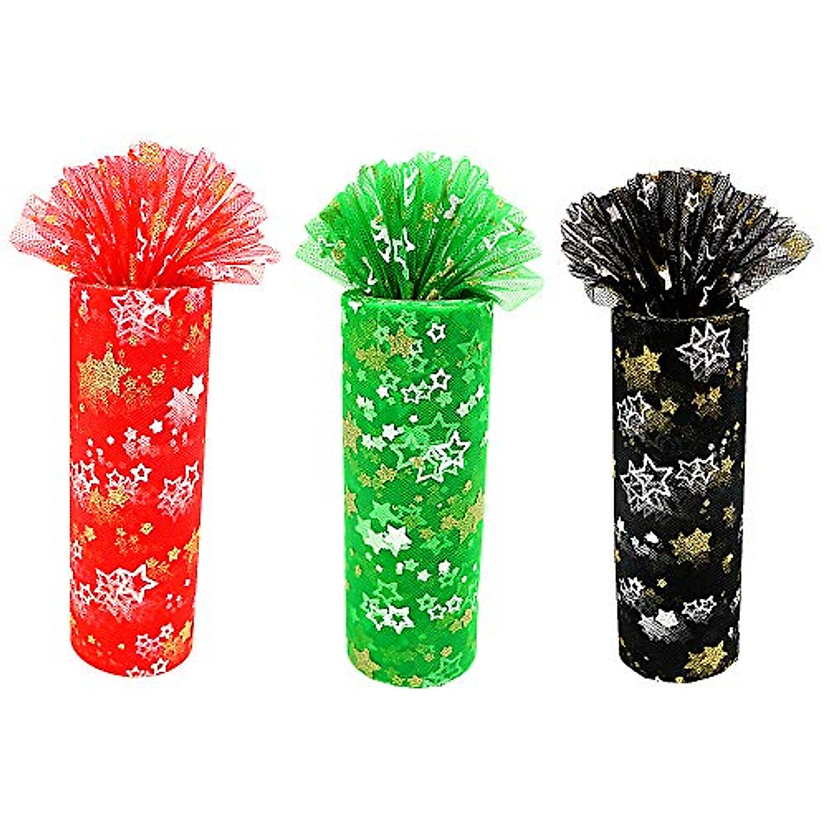 Yuanchuan Golden Star Glitter Tulle Rolls 6 inch x 10 Yards (30 feet) Black Tulle Rolls Spool Fabric Tutu for DIY Skirts Wedding Gift Wrap Sewing Crafting Bow Bridal Decorations Birthday Party (Black)